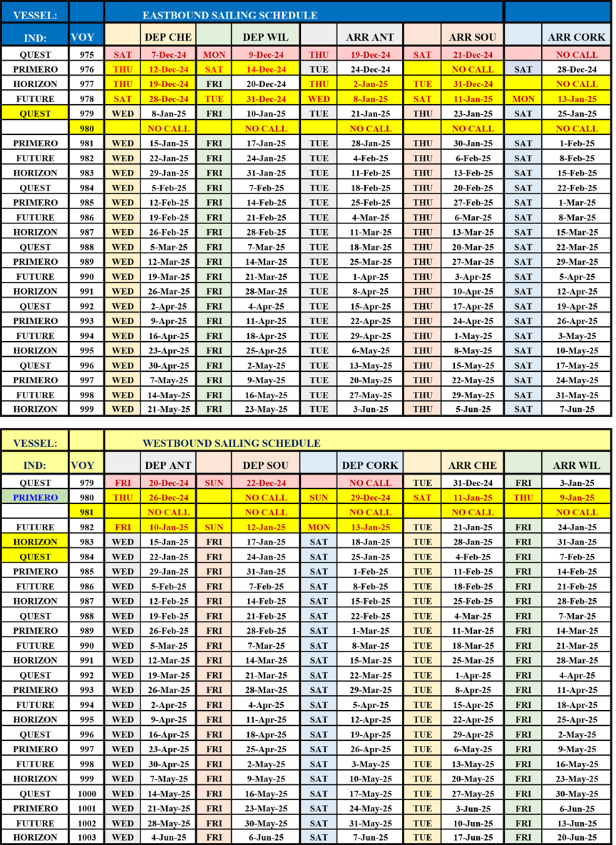 Fixed Weekly Schedule | Independent Container Line ICL